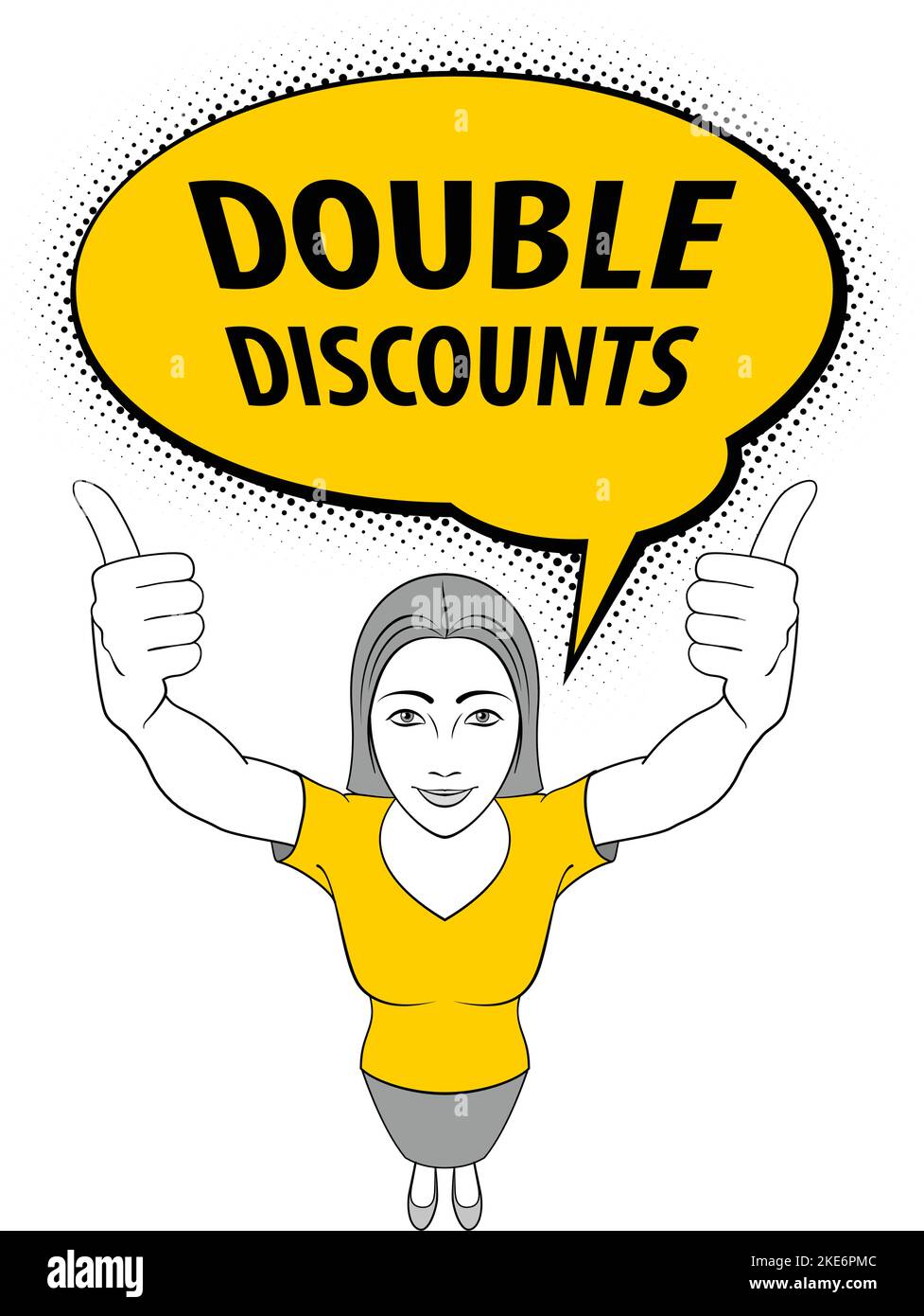 Cartoon Illustration of a Young Woman Making Thumbs up Sign with Both ...