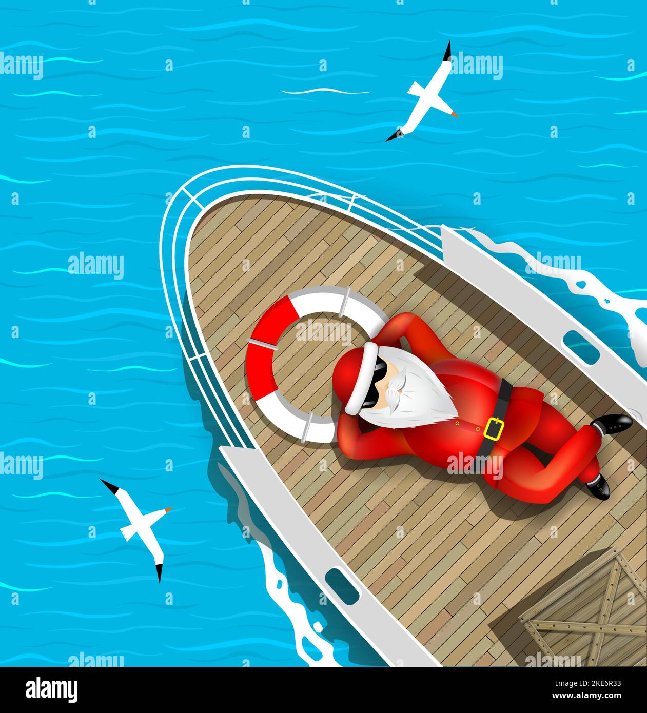 Santa Claus is swimming on yacht lying on the deck Stock Vector Image ...