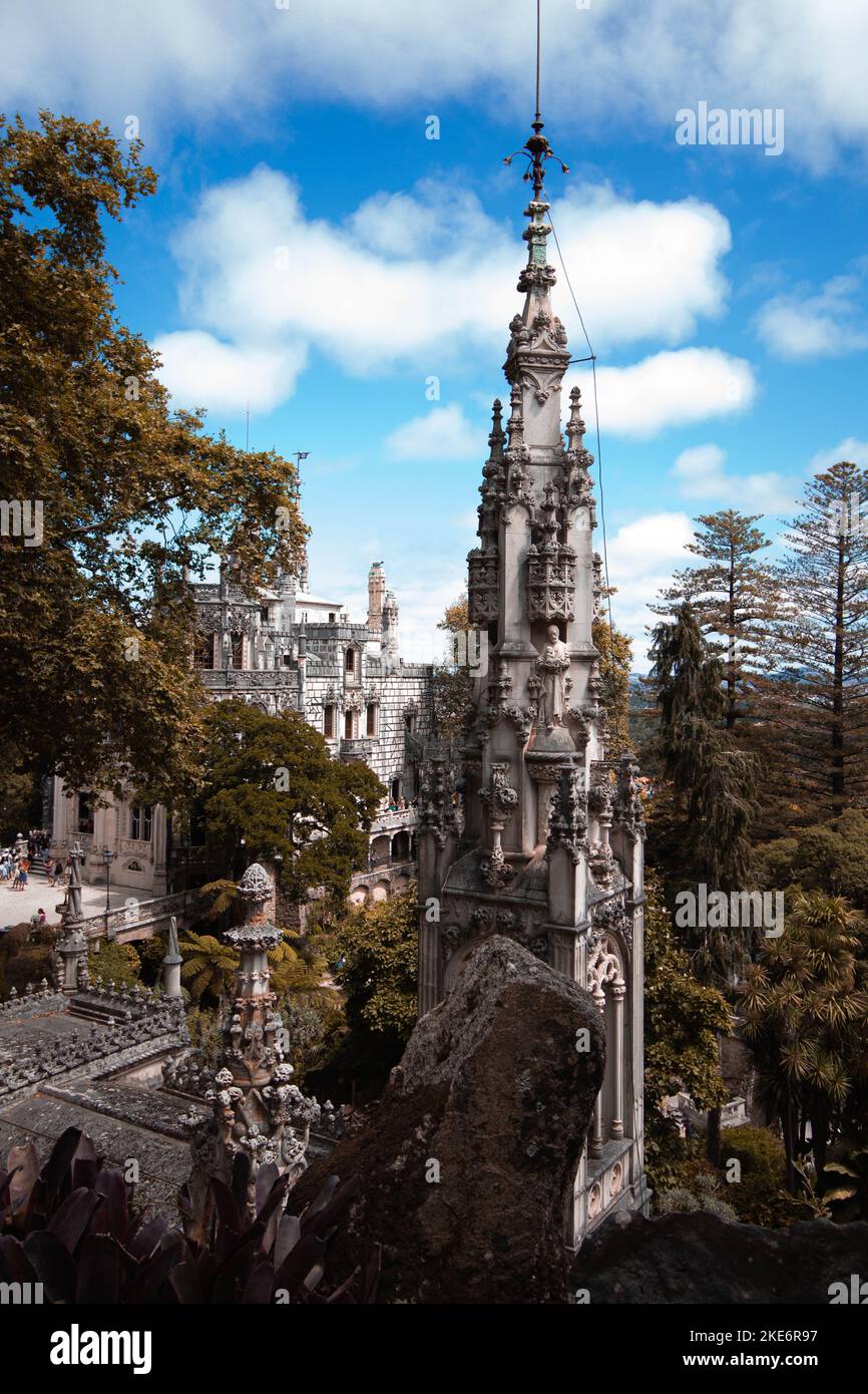 A vertical aerial view of Quinta da Regaleira castle in Sintra ...