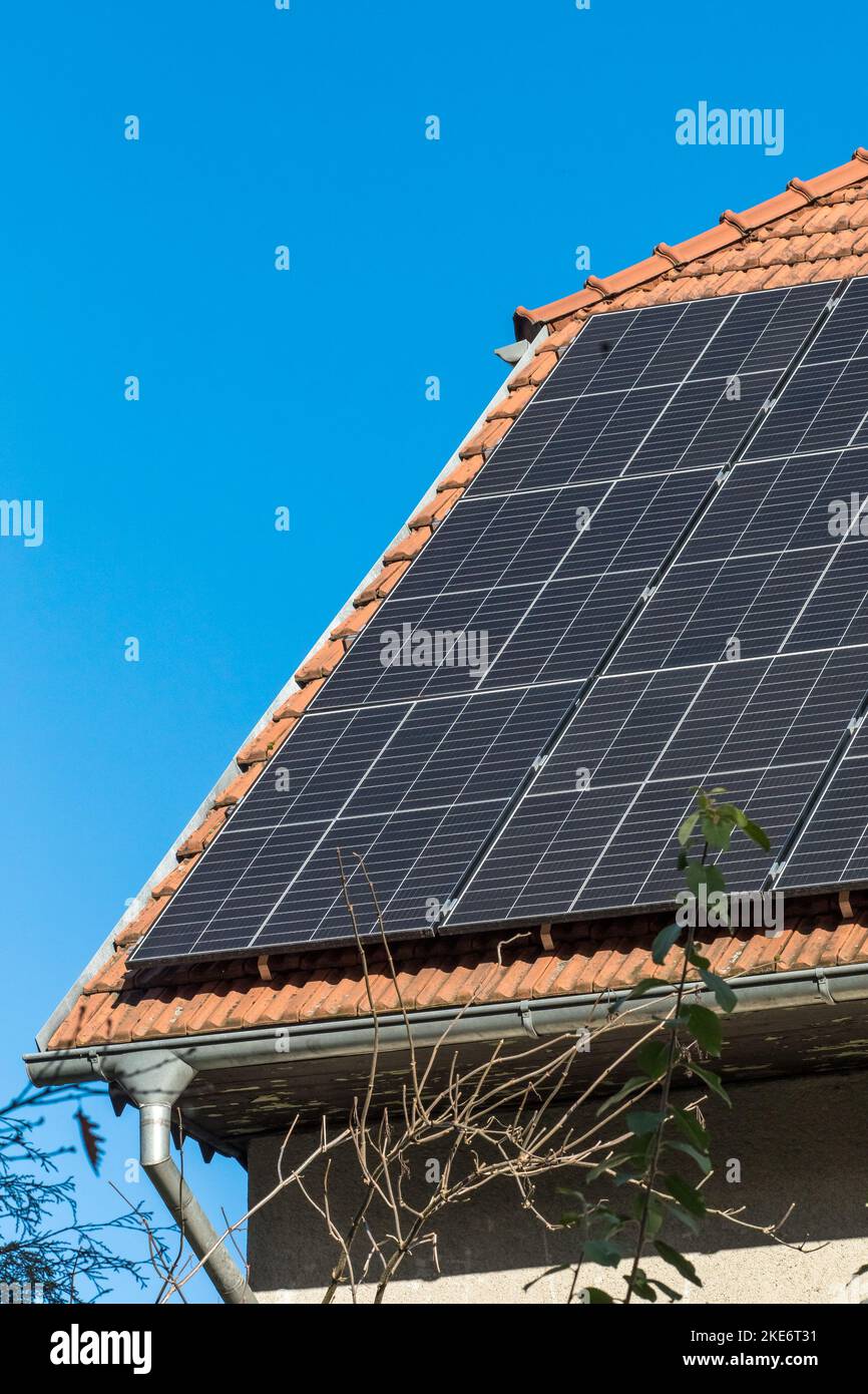 Old house in the Czech Republic with a solar panel roof in nature ...