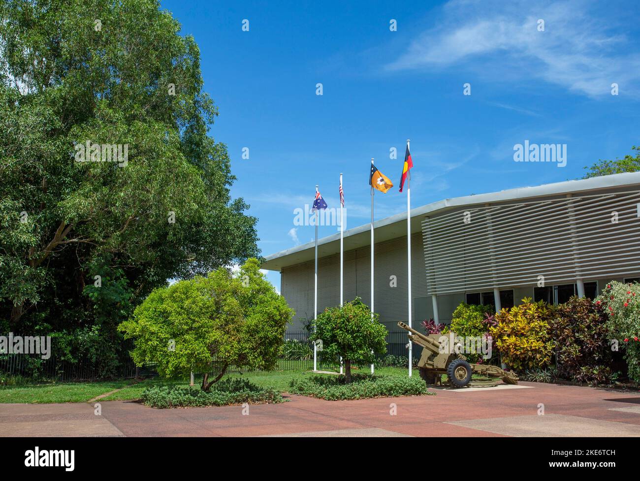 Entrance of the WW2 Military Museum, set around concrete gun ...