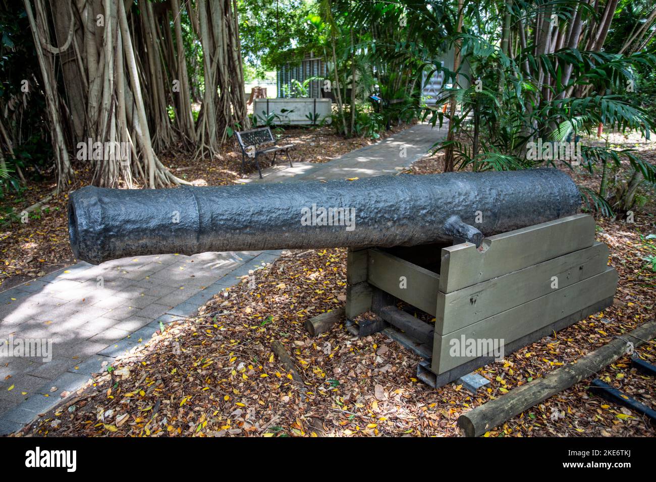 View of a Portuguese cannon, or ship gun, cast over 300 years ago and ...