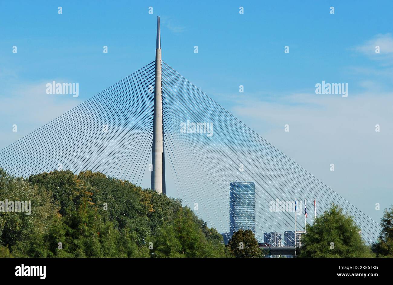 Look on the Belgrade city. Ada bridge and new tower Stock Photo - Alamy