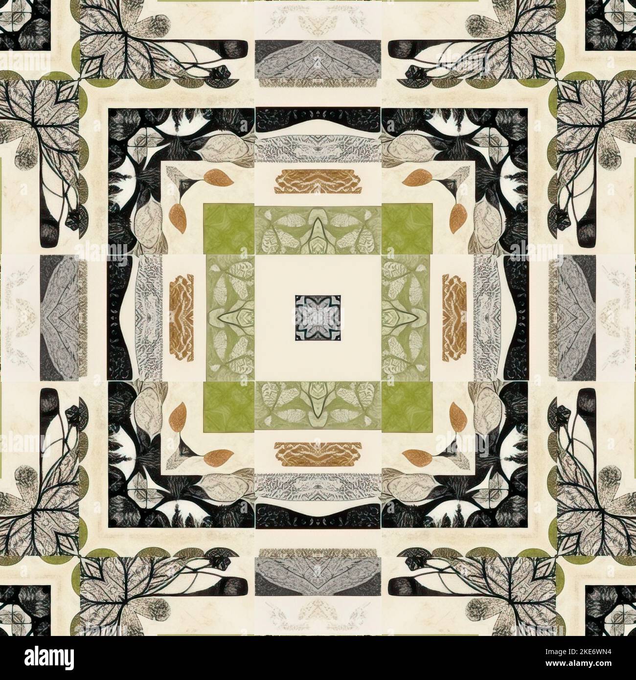 Forest green decorative damask seamless pattern. Geometric kaleidoscope ...