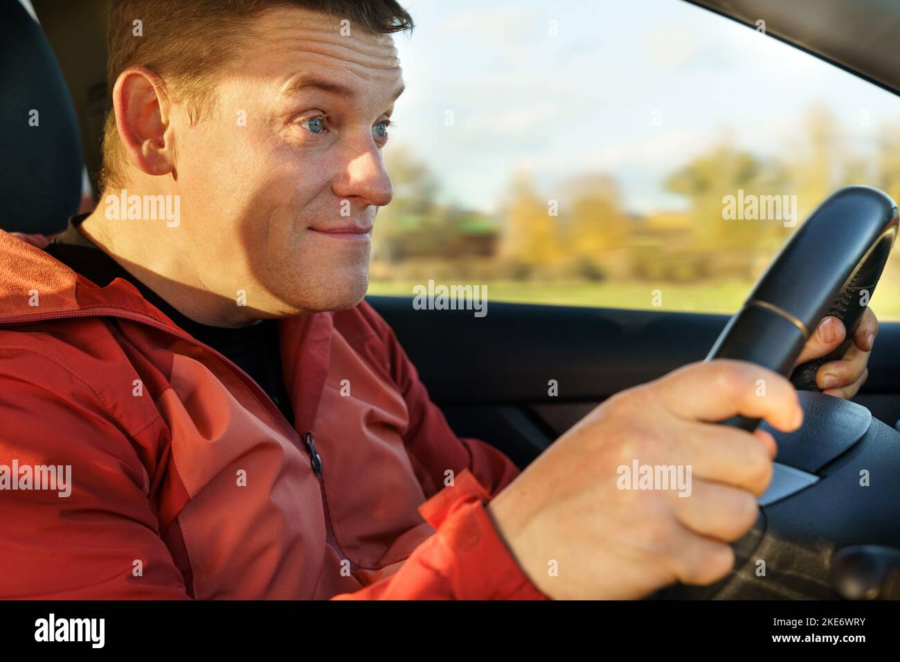 Insecure young driver behind the wheel. Transport safety Stock Photo ...