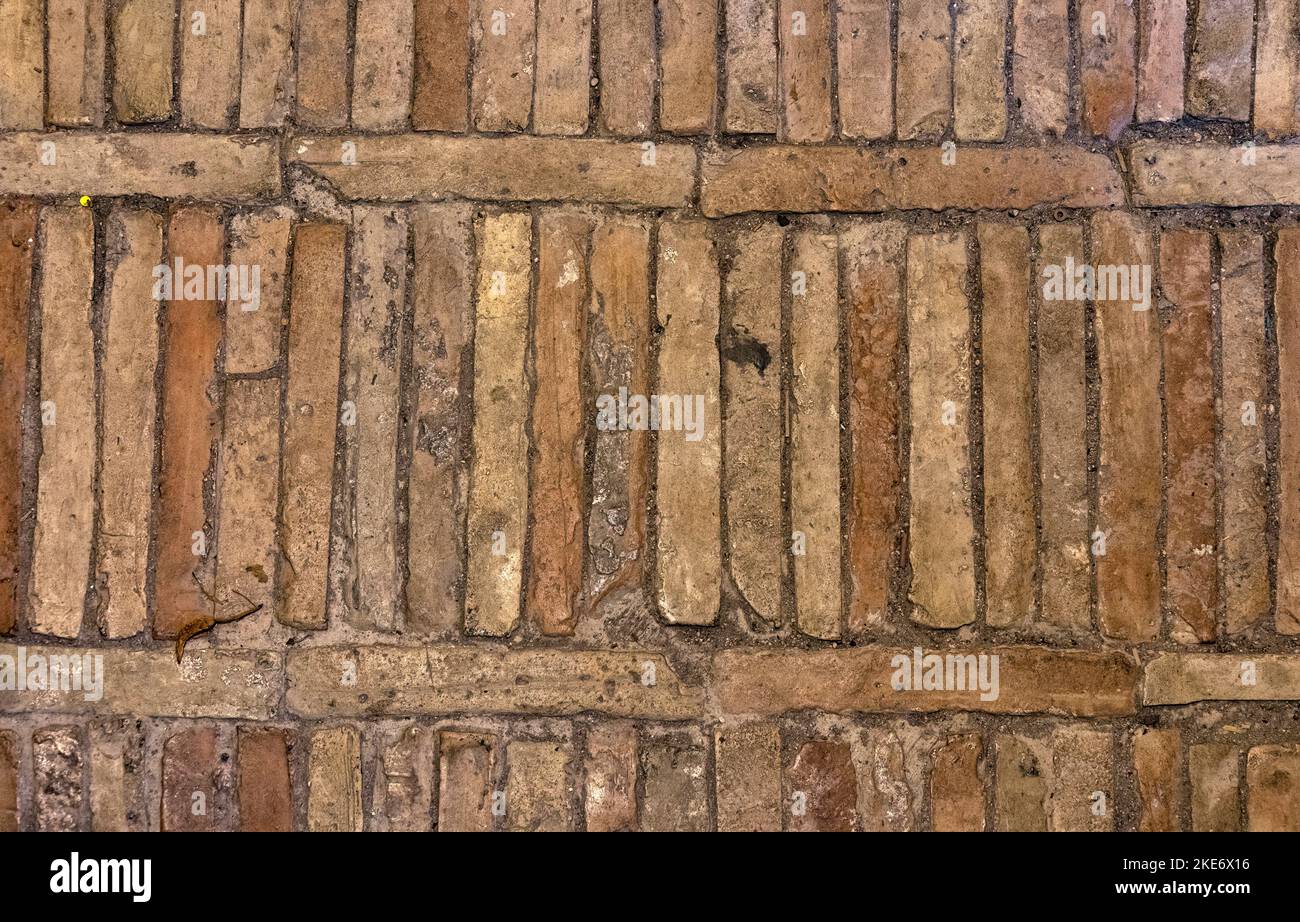 BACKGROUND TEXTURE - Old terracota brick tiles used in a path in Italy ...