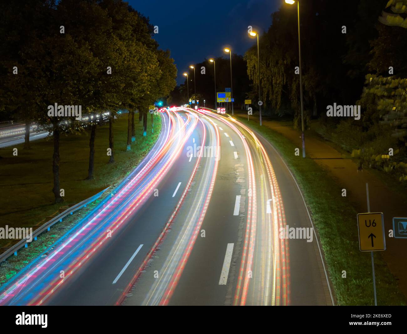 light trails left from traffic on motorway during night Stock Photo - Alamy