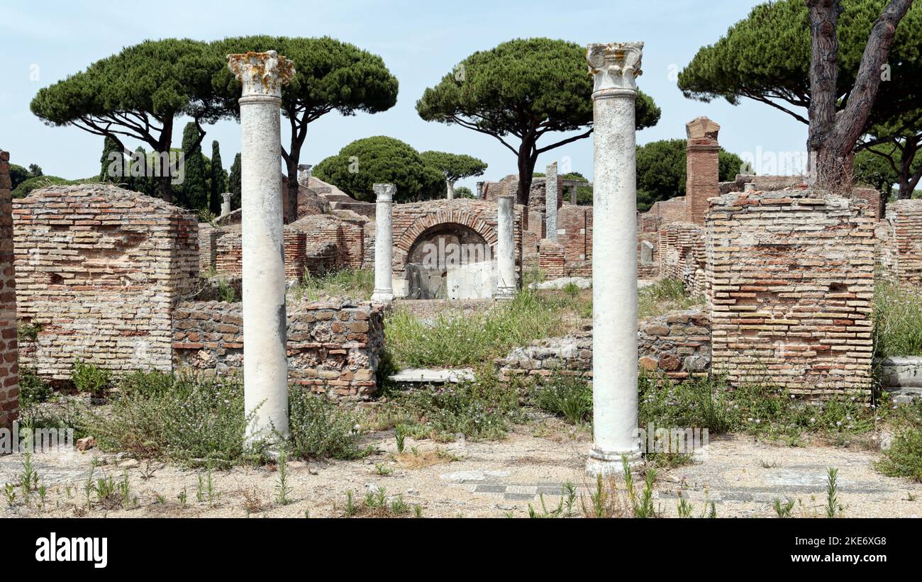 Domus of Columns at archeological excavation of Ostia Antica in Rome, a ...