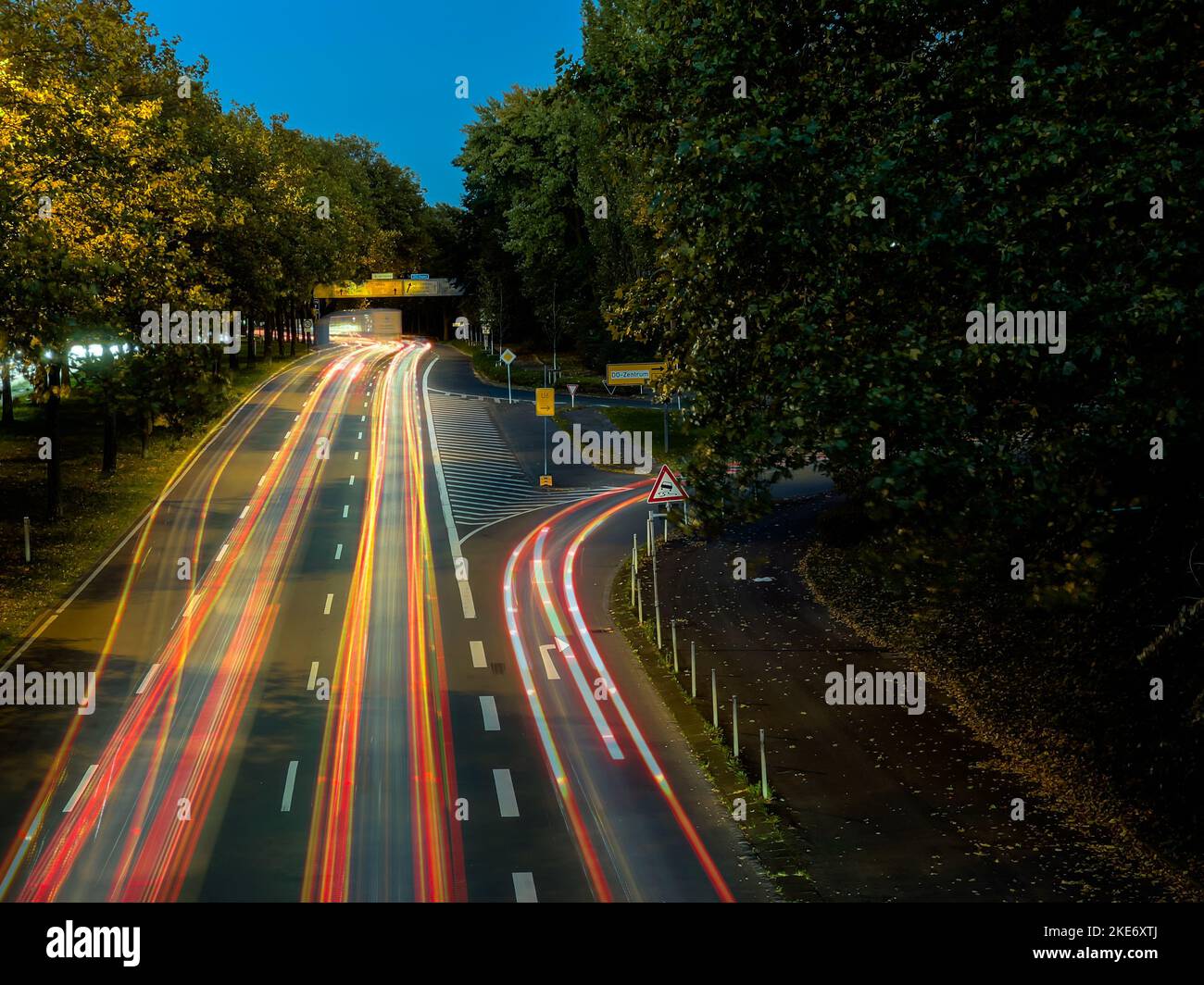 light trails left from traffic on motorway during night Stock Photo - Alamy