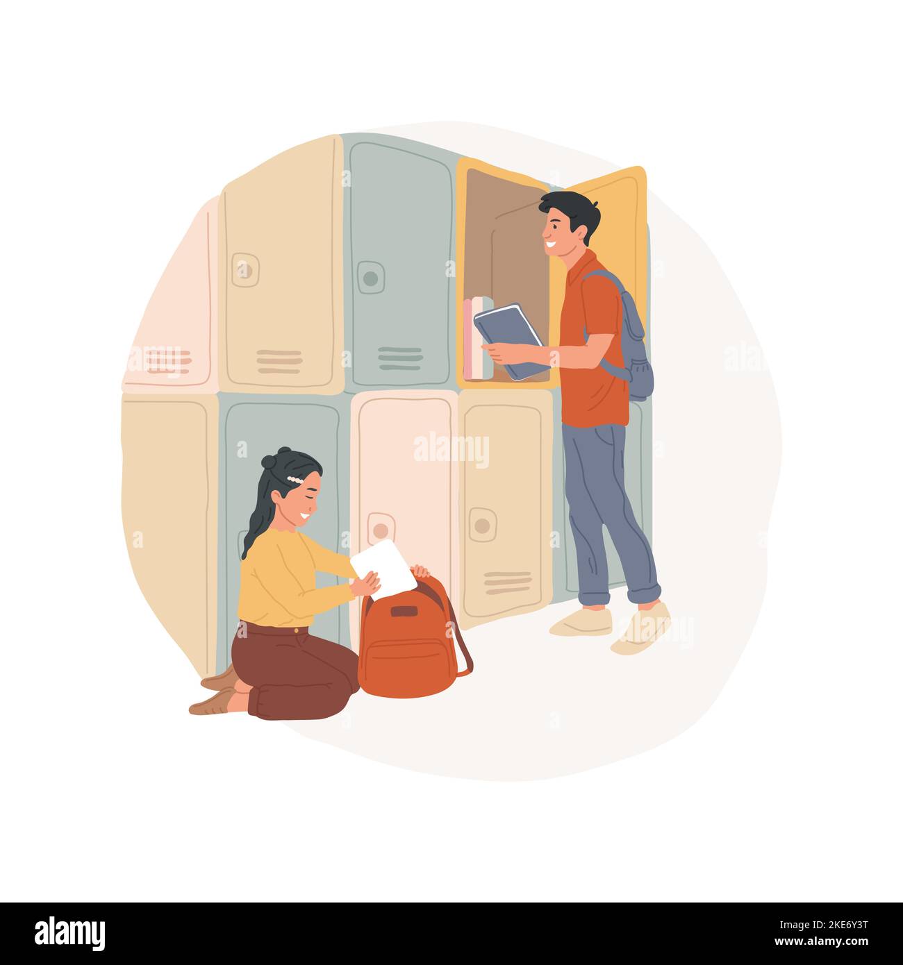 Students lockers isolated cartoon vector illustration. Child puts books ...