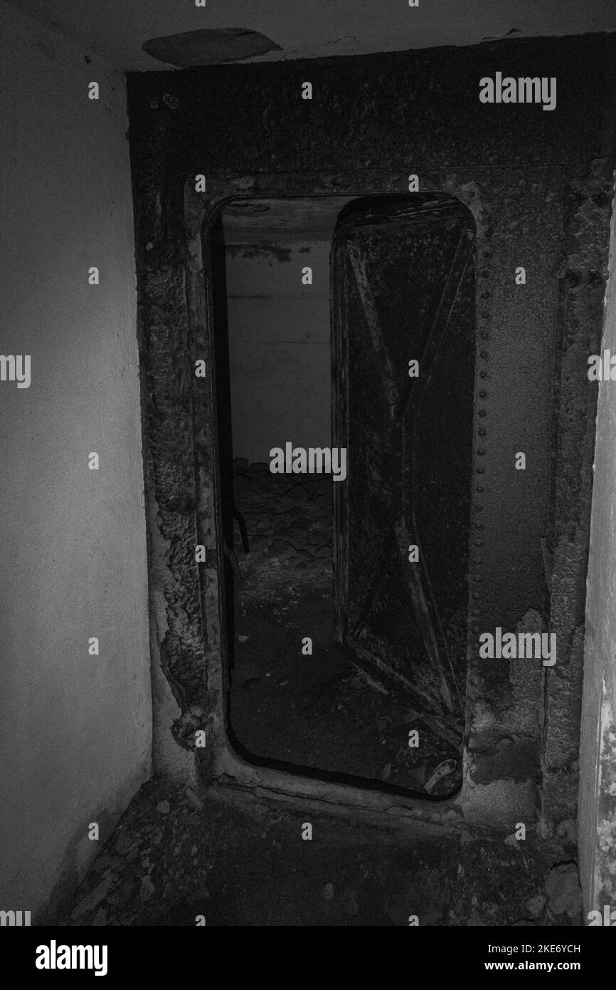 Black and white photography inside an old military wwii bunker with ...