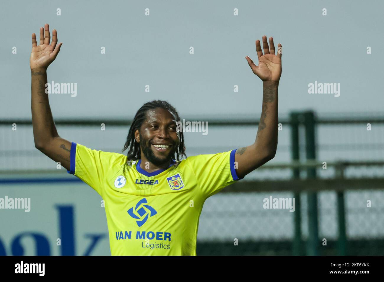 Beveren, Belgium, 10 November 2022, Beveren's Dieumerci Mbokani and ...
