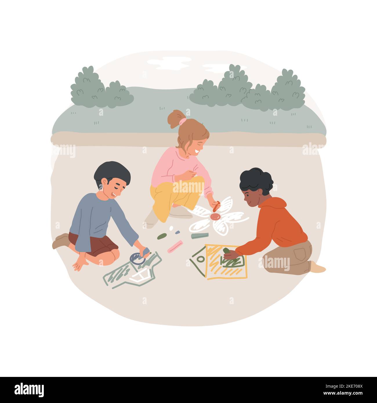 Drawing with chalk isolated cartoon vector illustration. Kids drawing ...