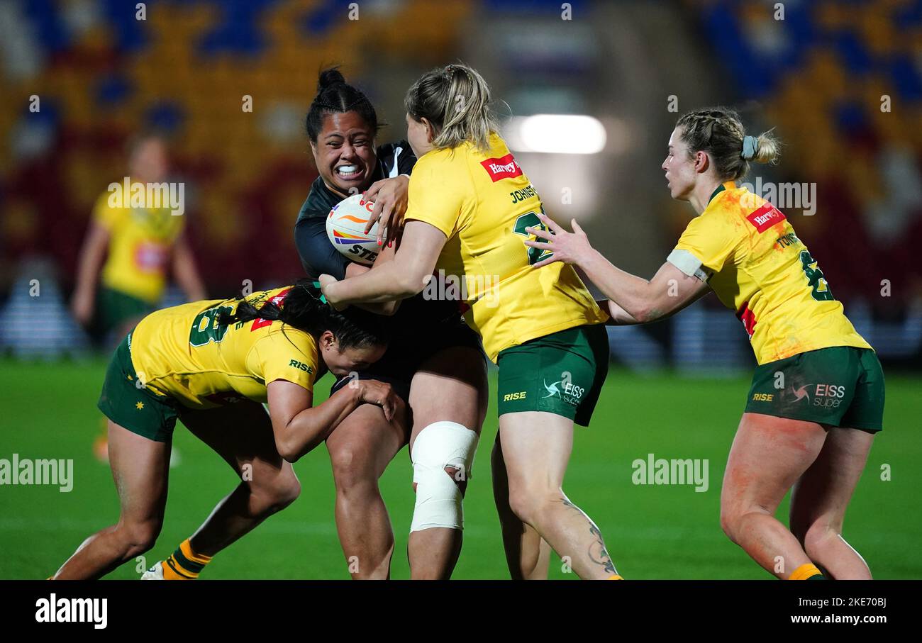 New Zealand's Annetta Nu'uausala is tackled by Australia's Emma ...
