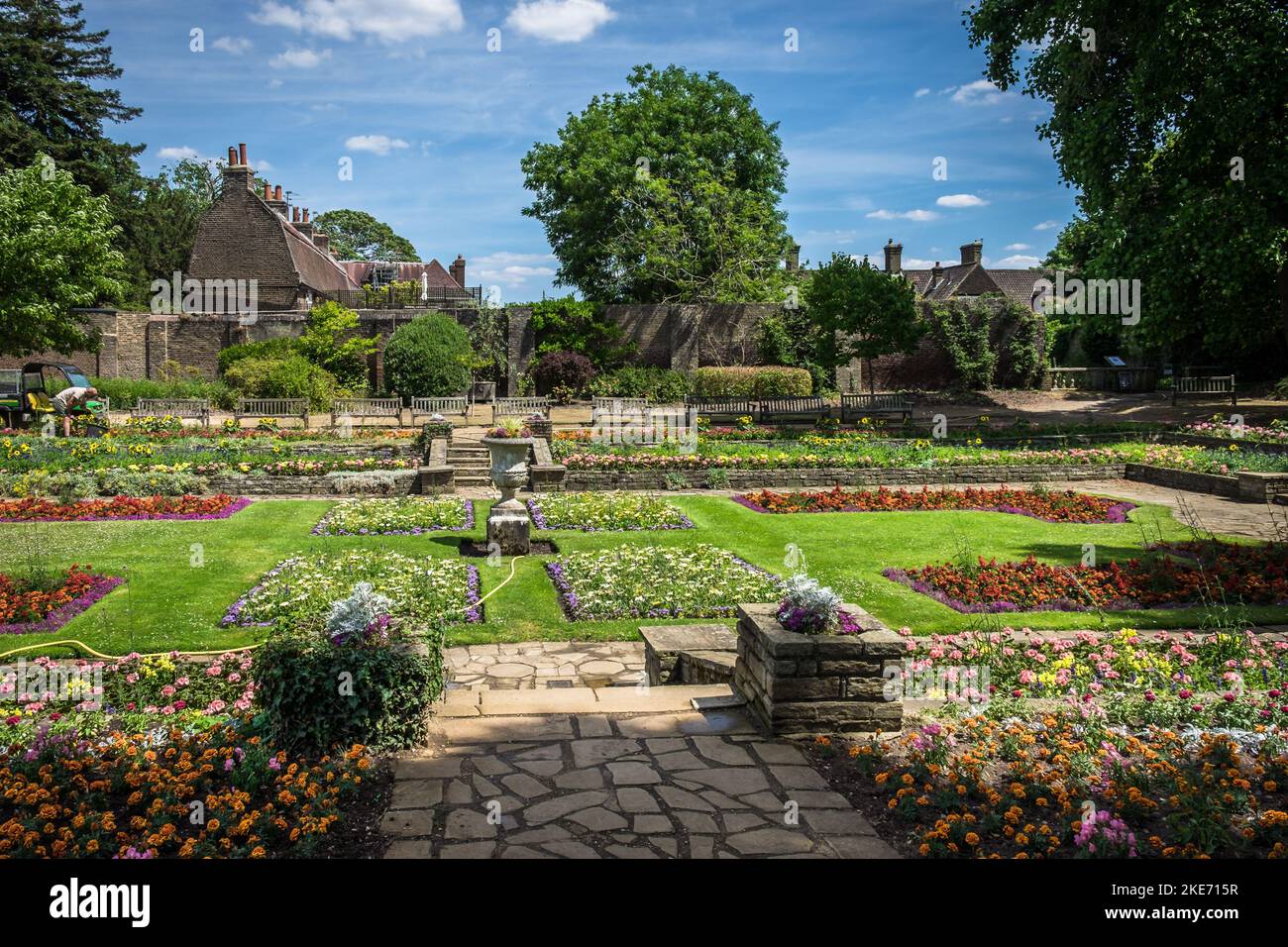 London, United Kingdom, July 2022, view of Sunken Garden in Cannizaro ...