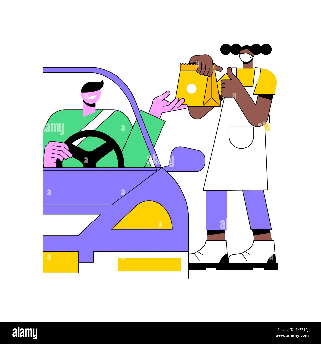 Getting order isolated cartoon vector illustrations. Waitress in mask ...