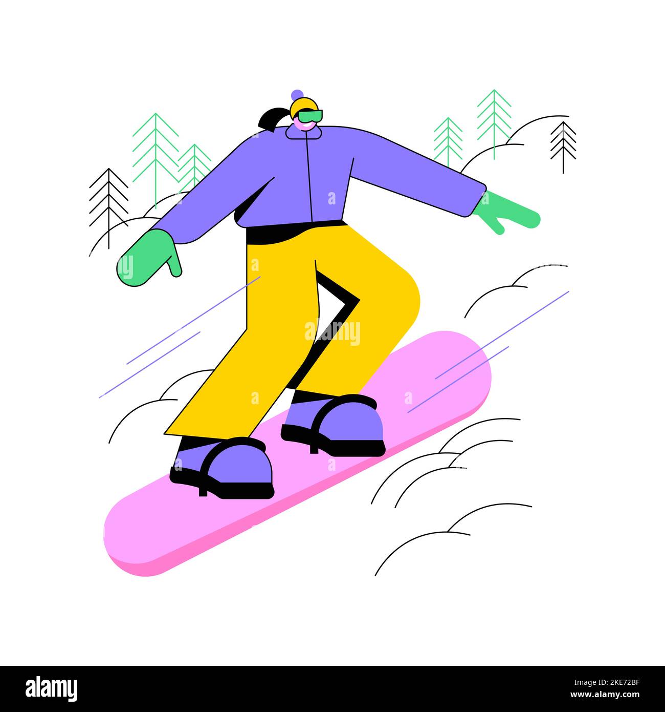 On the slope isolated cartoon vector illustrations. Young girl in ...