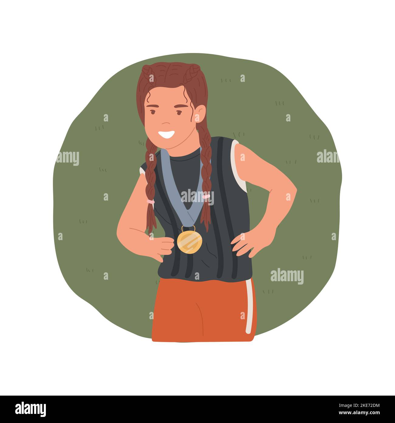 Winning a golden medal isolated cartoon vector illustration. Proud ...