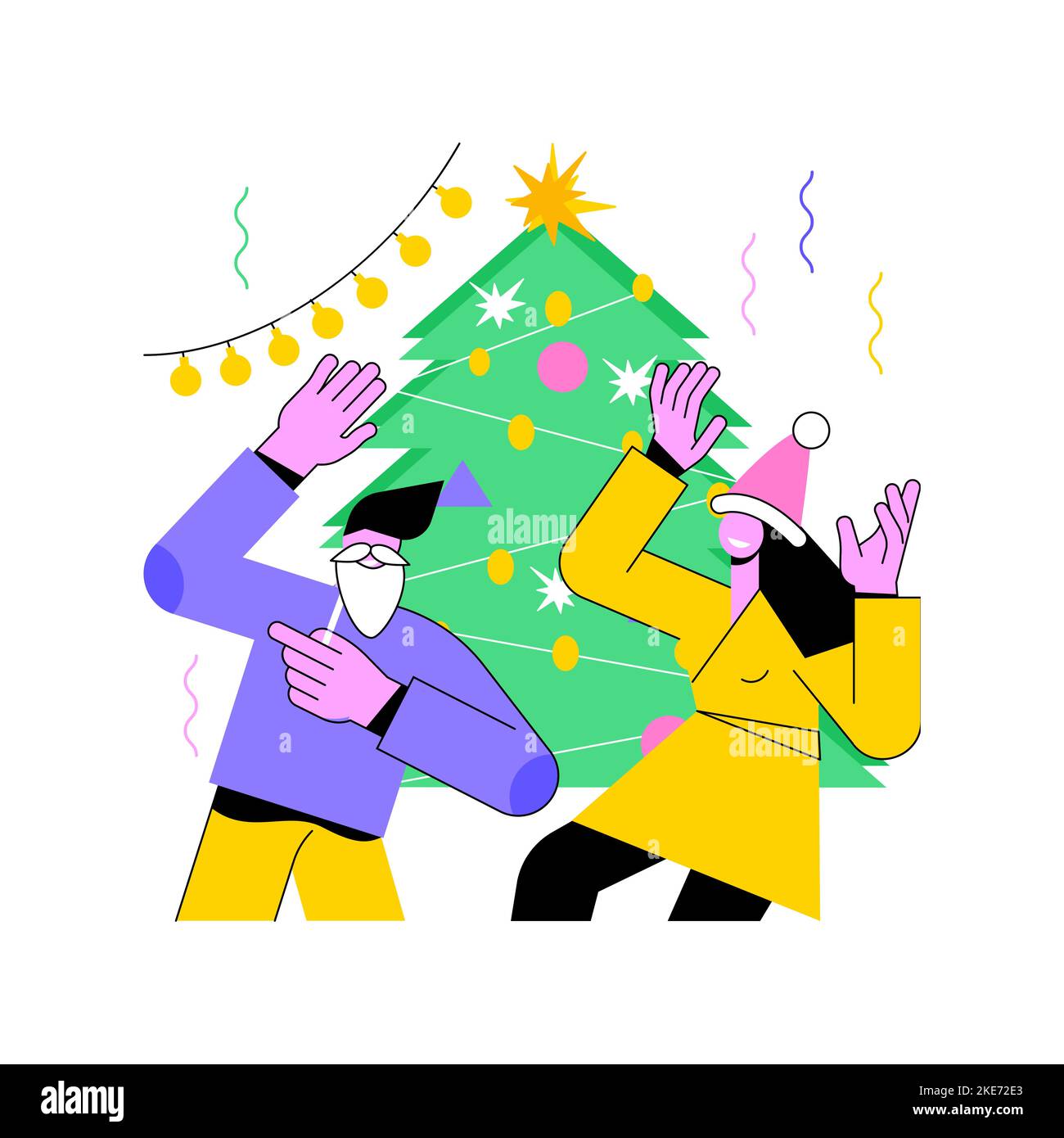 Christmas fun isolated cartoon vector illustrations. Young happy couple ...