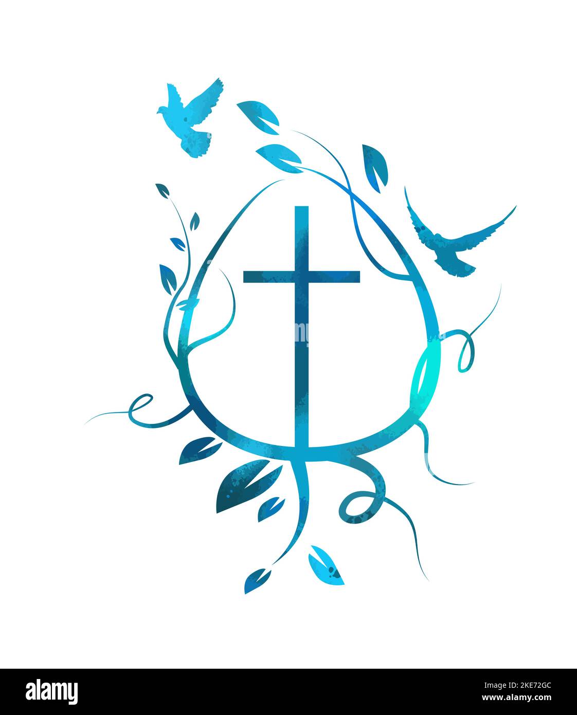 Happy easter. Blue cross egg and birds. Easter card. Holiday symbol ...