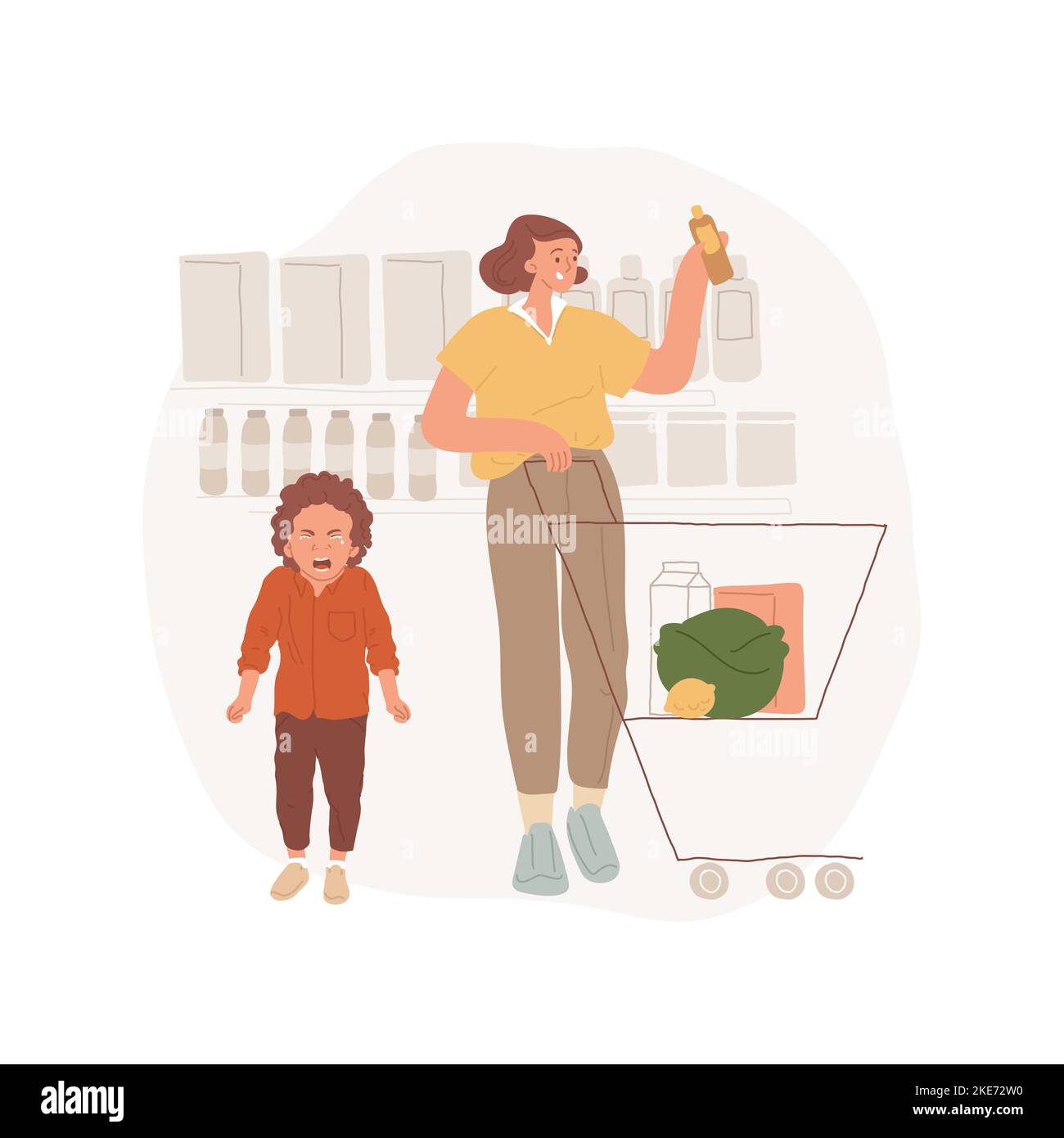 Tantrum at a store isolated cartoon vector illustration. Child crying at grocery store ...