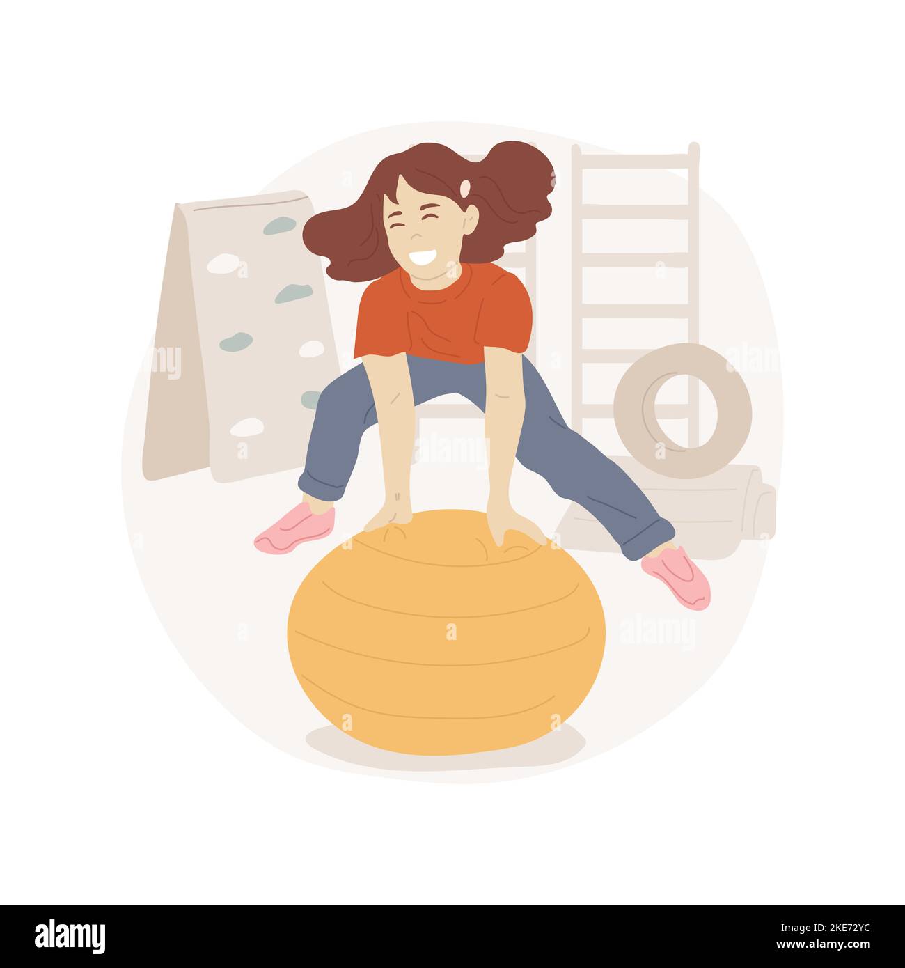 Fitness ball isolated cartoon vector illustration. Girl jumping on a ...