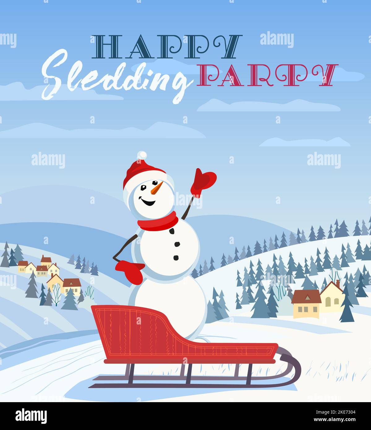 Snowman invite to sledding party vector poster Stock Vector Image & Art ...