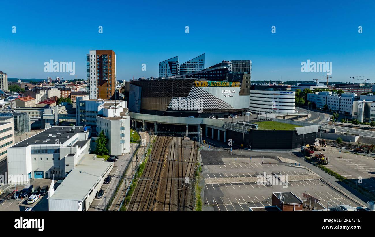 Aerial view in front of the Nokia Areena, summer in Tampere, Finland ...