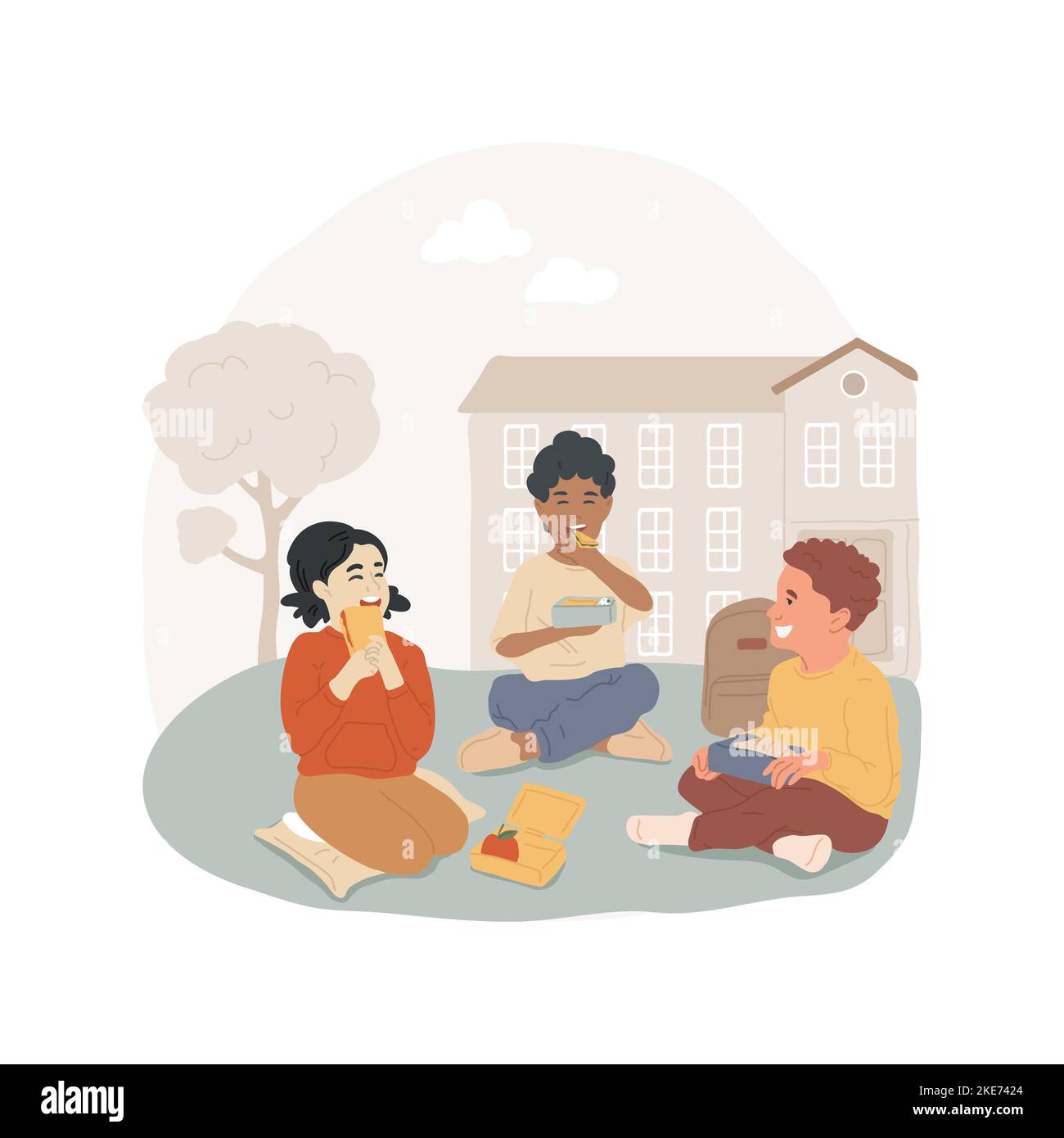 Lunch break isolated cartoon vector illustration. Group of children ...