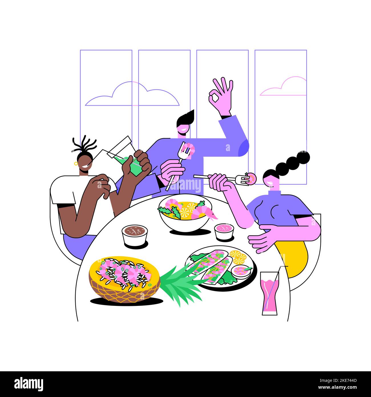 Asian restaurant isolated cartoon vector illustrations. People eating ...