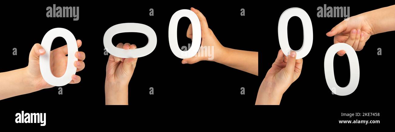 Zero in hand.Big set. The number zero is clasped in a hand isolated on ...