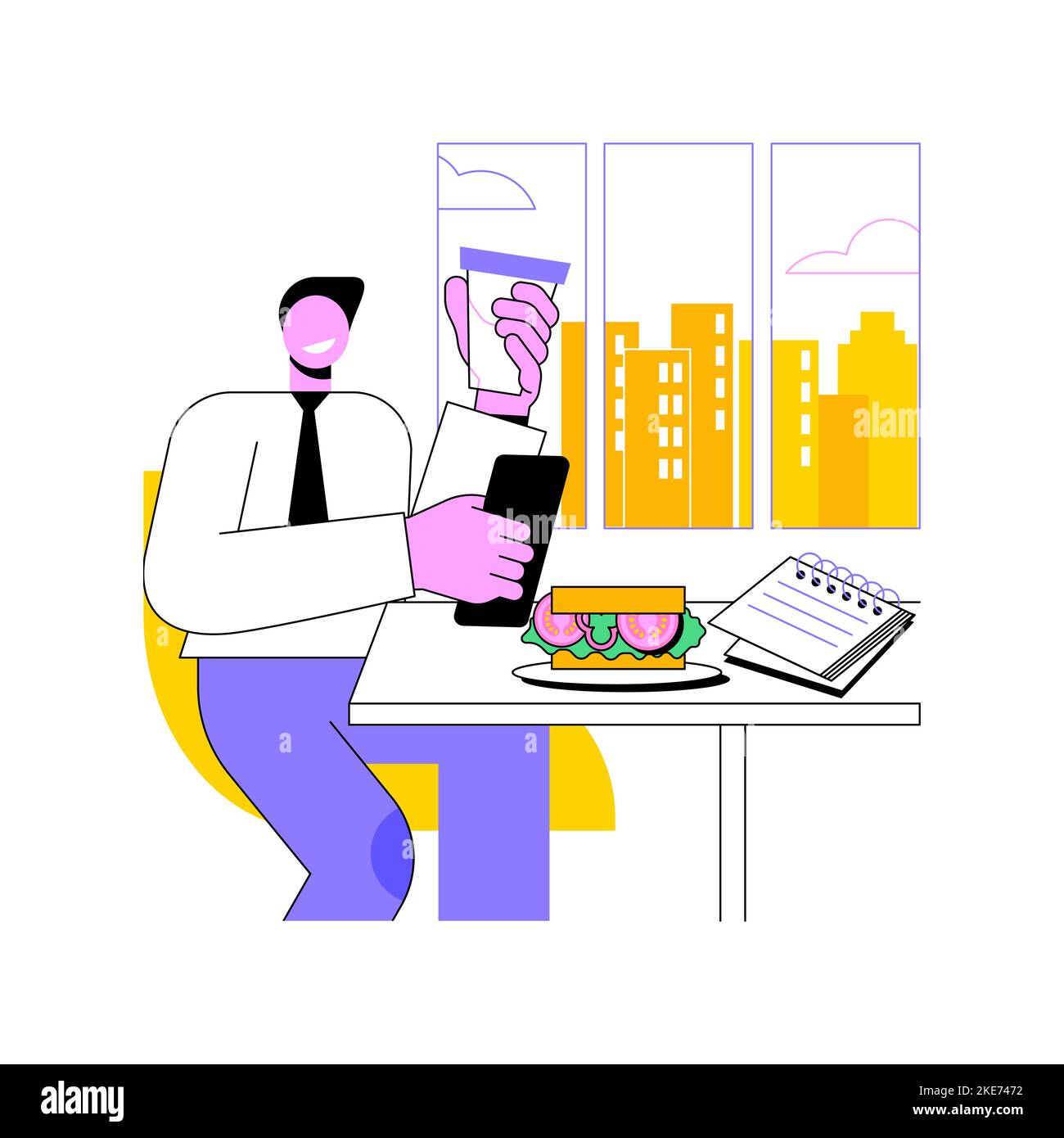 Busy lunch time isolated cartoon vector illustrations. Busy man working ...