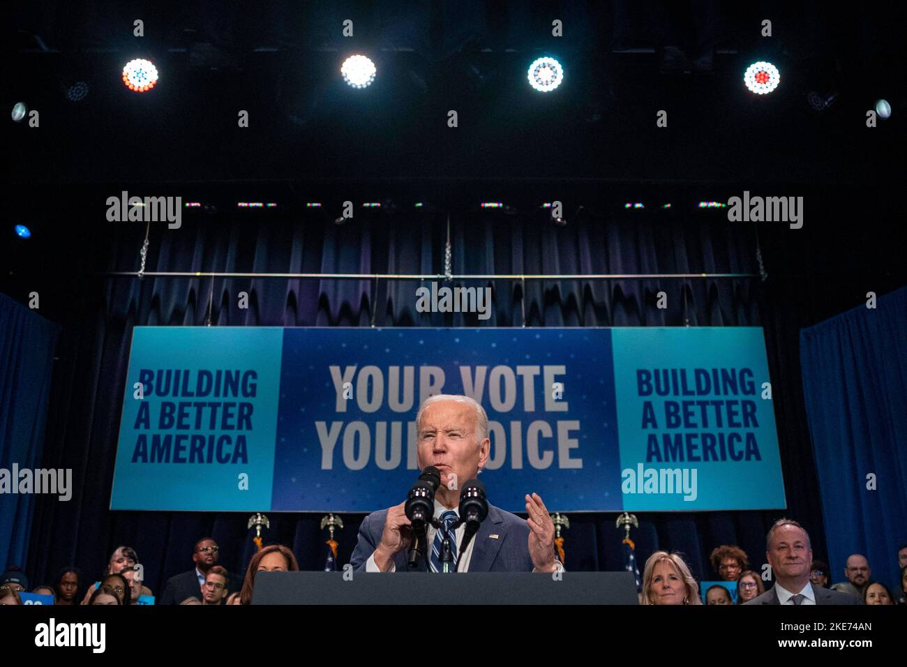 Washington, DC, November 10, 2022. President Joe Biden speaks at a DNC ...