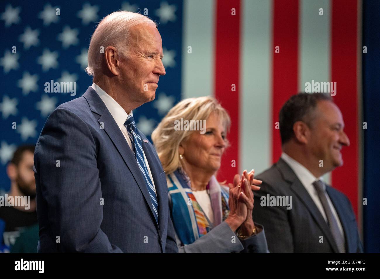 President Joe Biden listens during a DNC political event at Howard ...