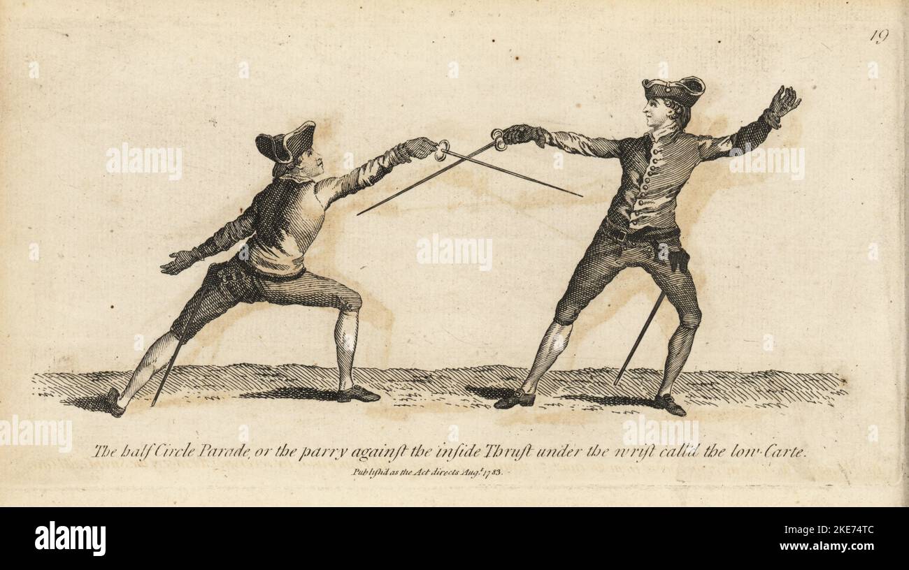 Georgian gentlemen fencer parrying a thrust. The half Circle Parade, or ...