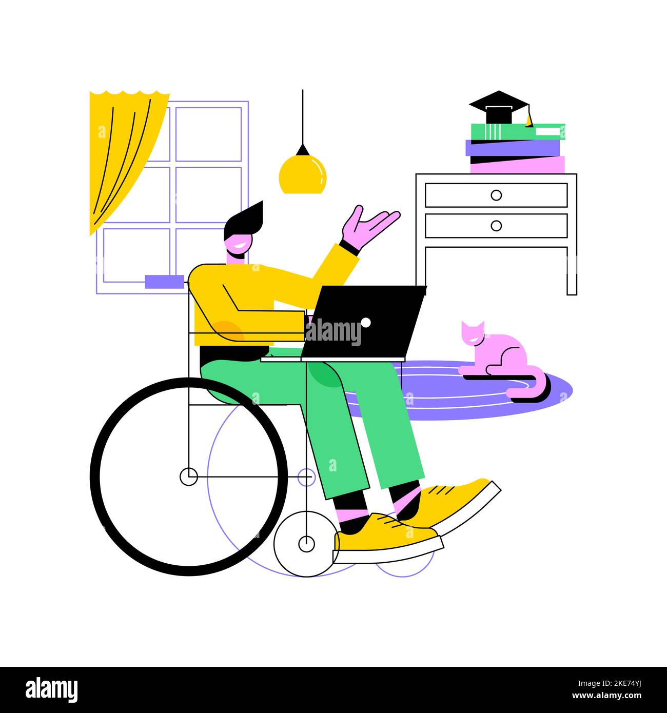 Study from home isolated cartoon vector illustrations. Disabled man in ...