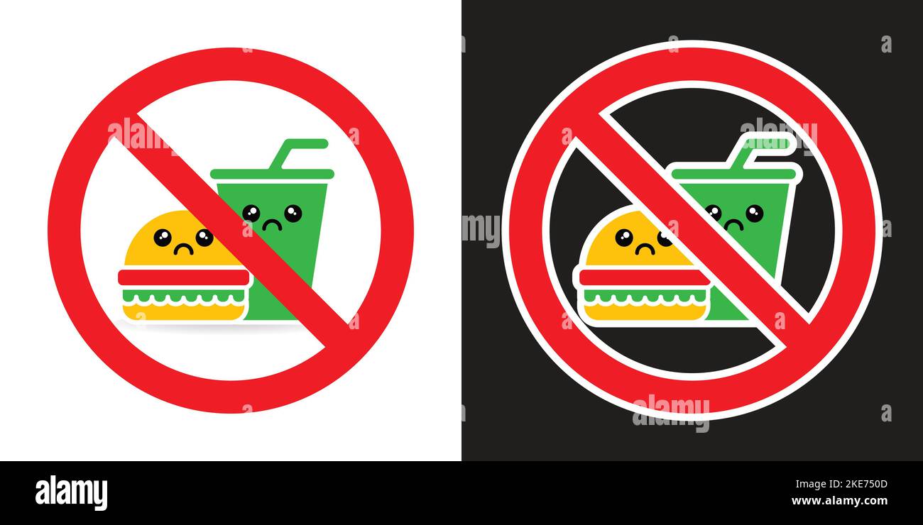 No food and drink allowed cartoon kawaii sign, isolated on white and ...