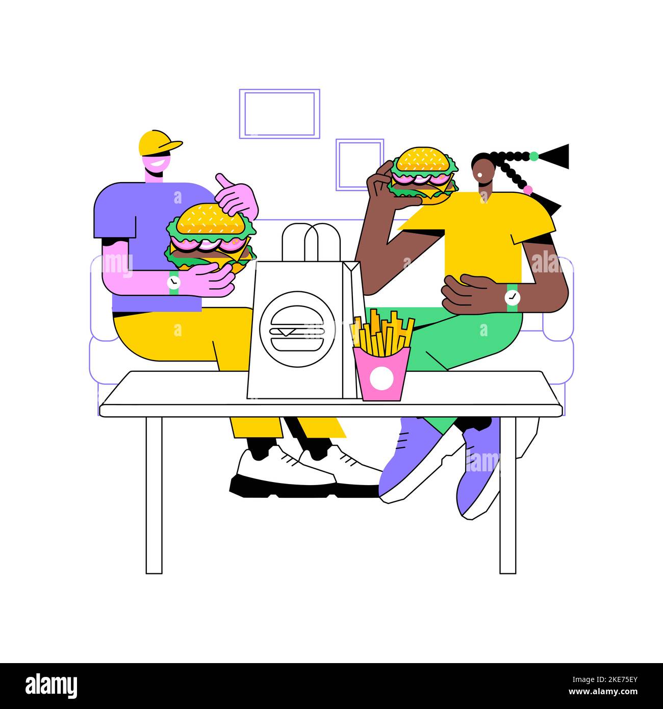 Take away food isolated cartoon vector illustrations. Couple eating ...