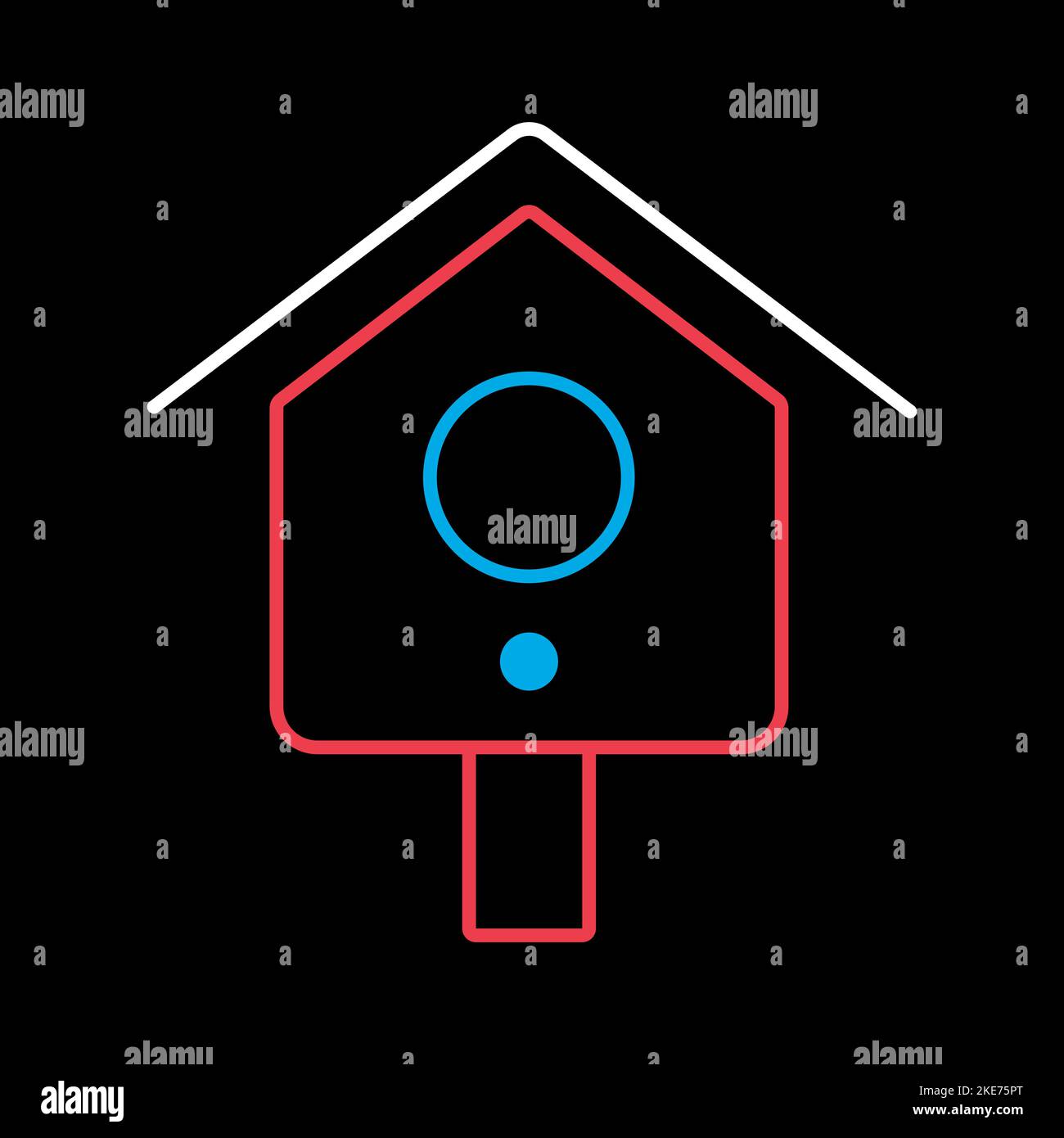 Wooden birdhouse, place for nest vector on black background icon. Graph ...