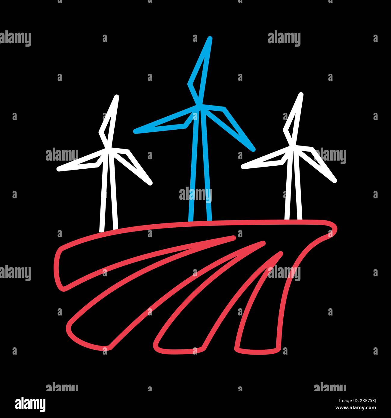 Windmill on the field isolated on black background icon. Agriculture sign. Graph symbol for your ...