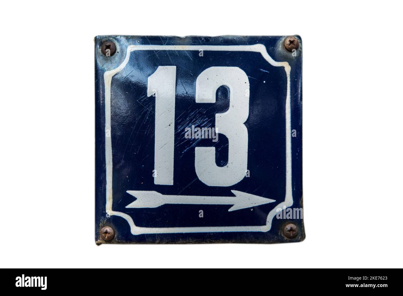 Weathered grunge square metal enameled plate of number of street ...