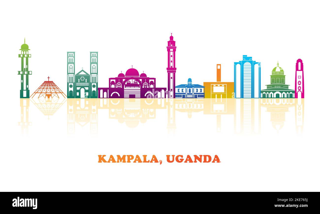 Colourfull Skyline panorama of city of Kampala, Uganda - vector ...