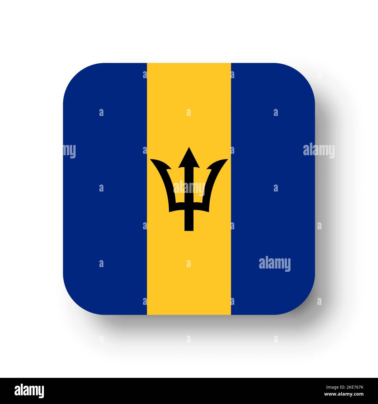 Barbados flag - flat vector square with rounded corners and dropped ...