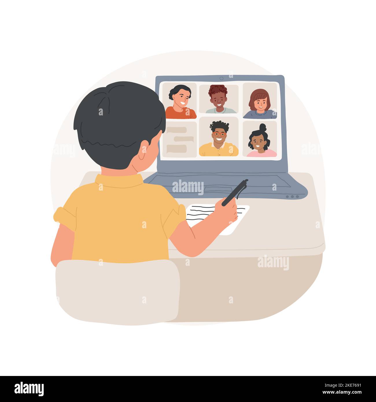 Virtual study group isolated cartoon vector illustration. Children ...