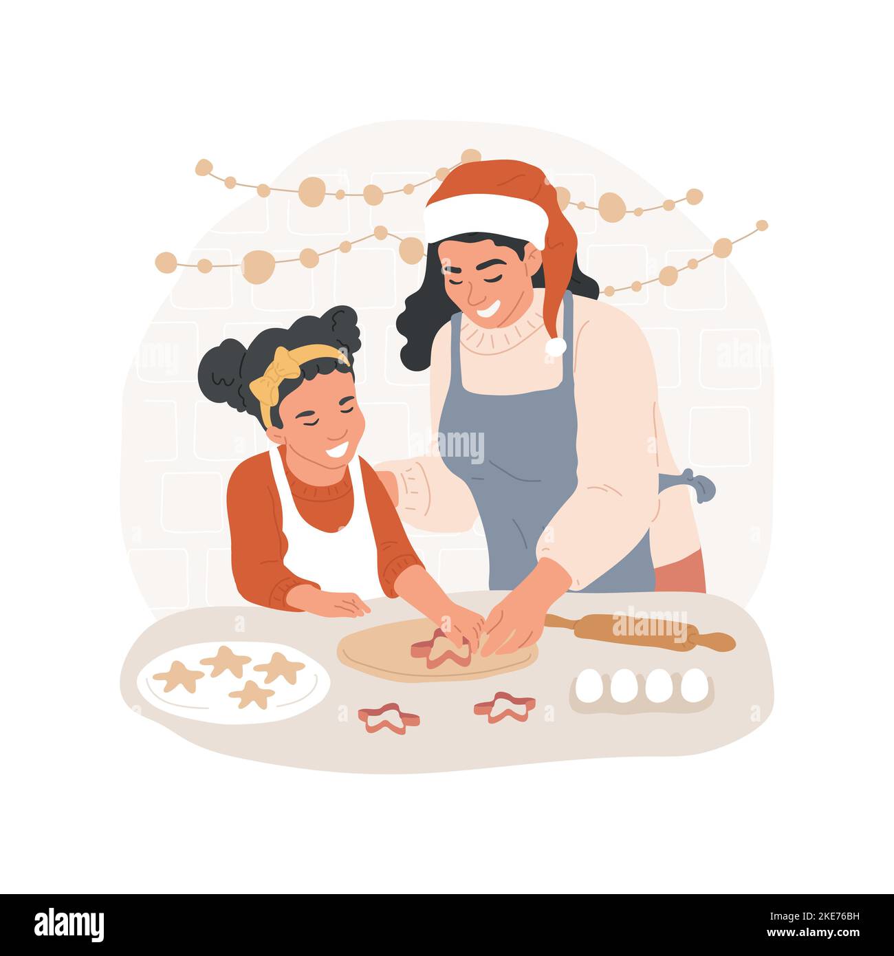Making Christmas cookies isolated cartoon vector illustration. Mom and ...