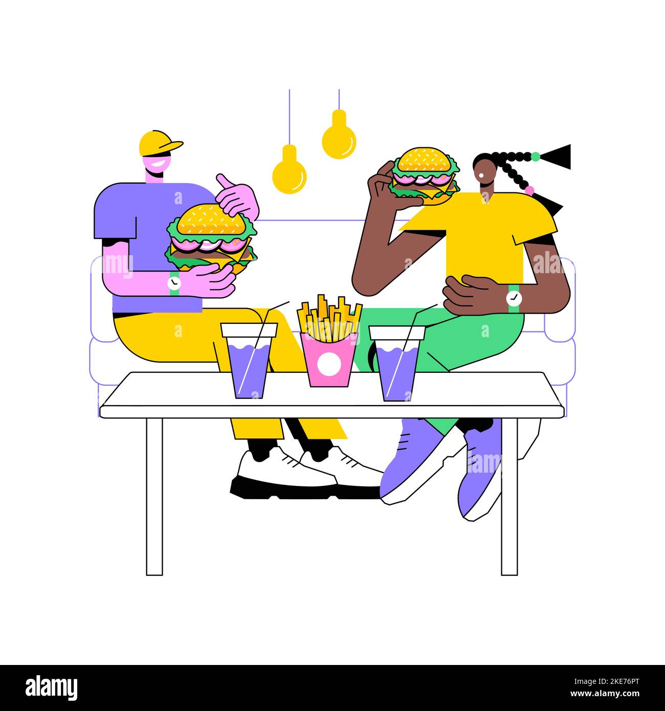 American cuisine isolated cartoon vector illustrations. Smiling couple ...