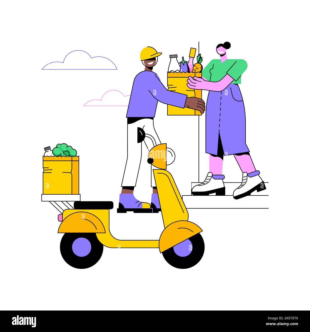 Food delivery isolated cartoon vector illustrations. Smiling girl ...