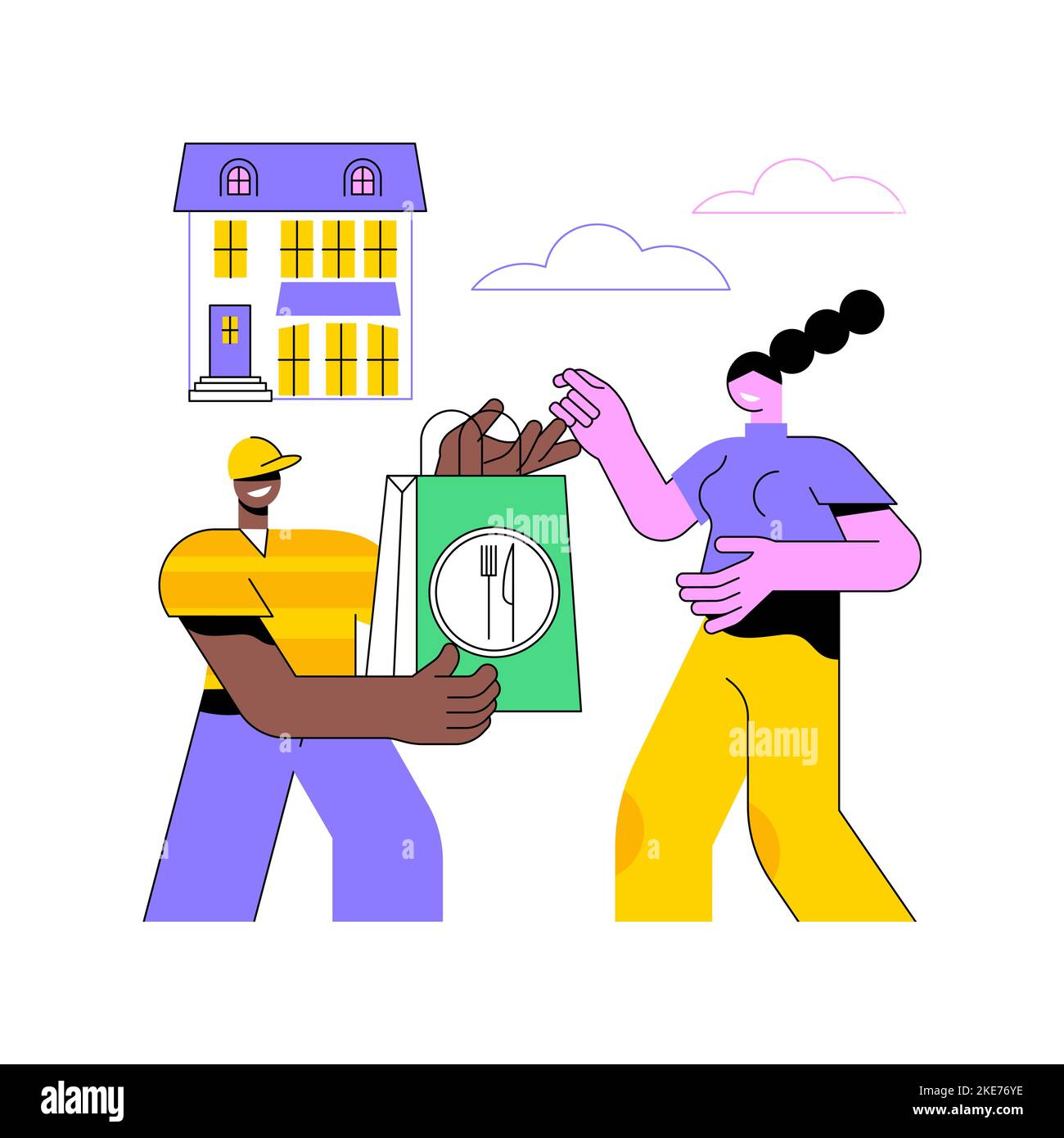 Restaurant food delivery isolated cartoon vector illustrations. Woman ...