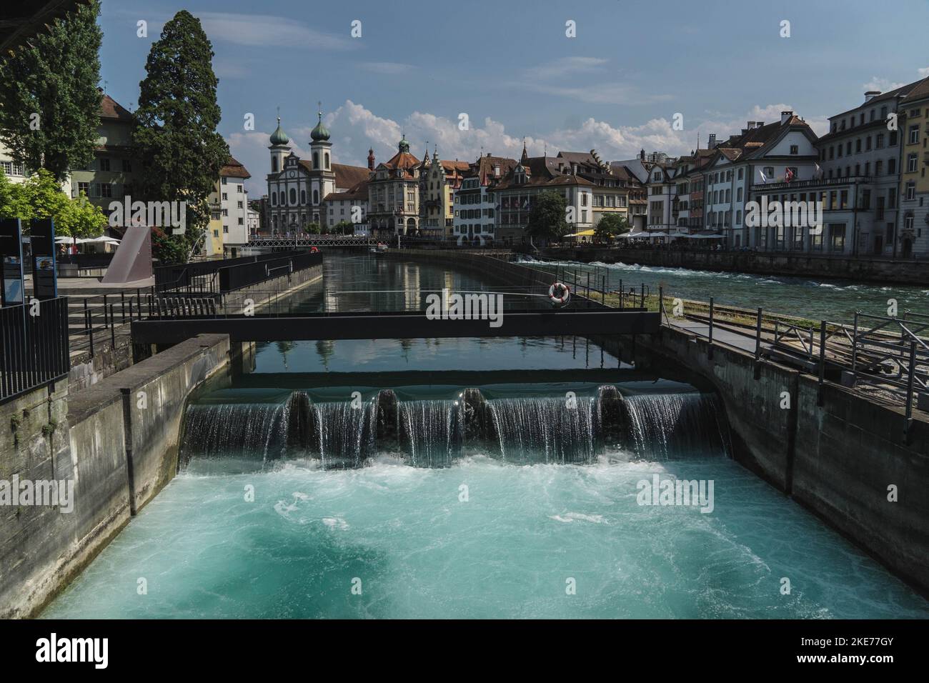 A view of Reuss river surrounded by the beautiful architecture of ...