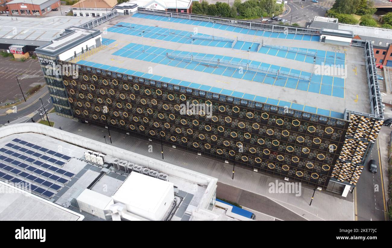 An aerial shot of the Time Square car park in Warrington, England Stock ...